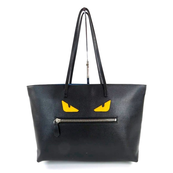 Fendi | Bags | Rare Auth Fendi Black Monster Leather Tote Shoulder Bag Purse | Poshmark